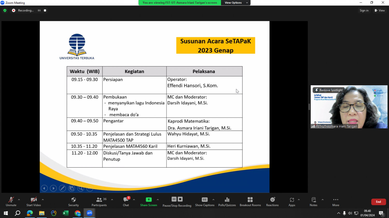 SeTAPaK 2023/2024 Genap – Program Studi S1 Matematika | FST UT